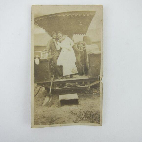 Art | Antique Photograph Man Woman In White Stand In Back Of Work Truck ...